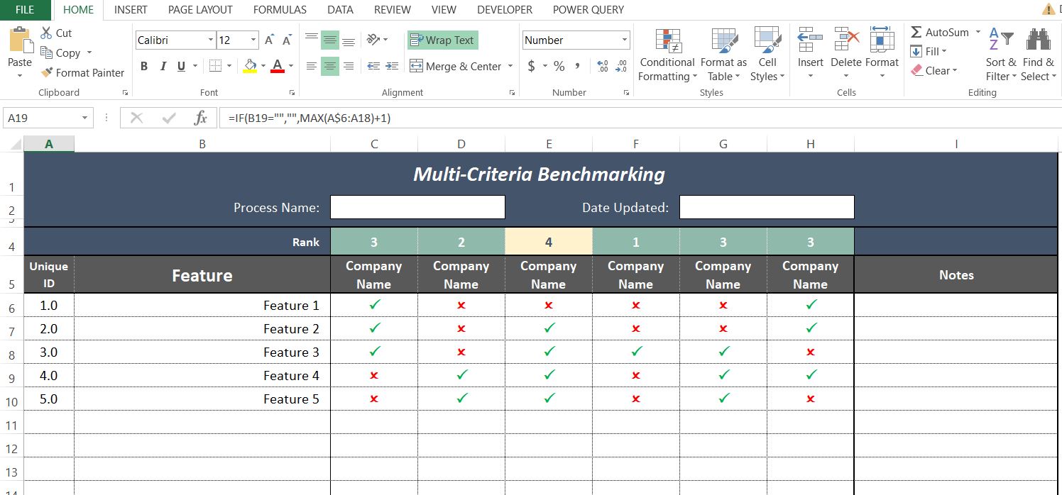 Product Benchmarking Template in Excel 04 | Project Success