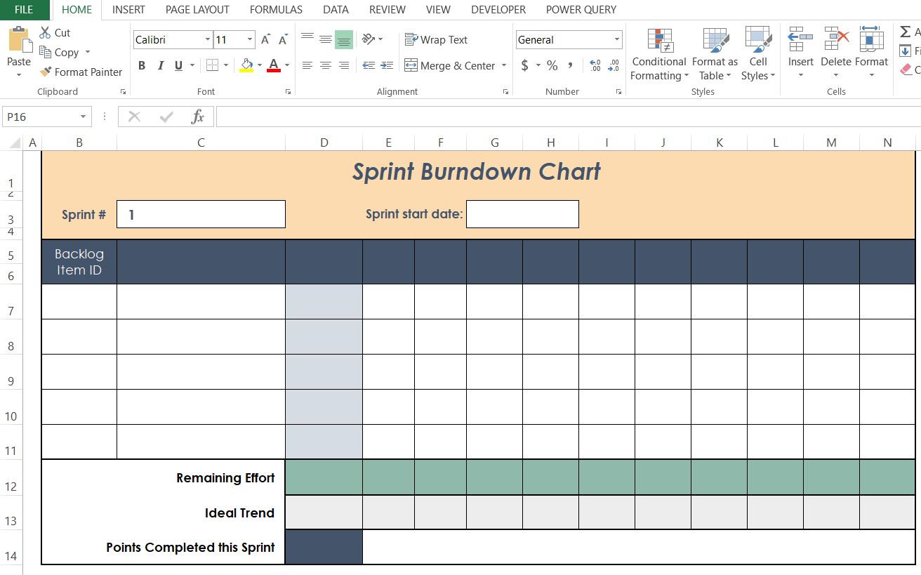 Sprint Burndown Chart in Excel 02 | Project Success